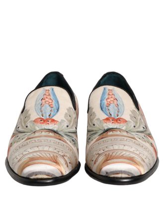 Dolce & Gabbana Mens White Floral Vase Slip On Dress Loafers Shoes Leather