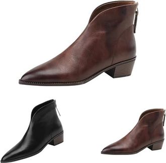 Generic Bottines à talon bas pour femme - Bout pointu - Talon carré épais avec fermeture éclair latérale - Légères et confortables - Style britannique rétro -