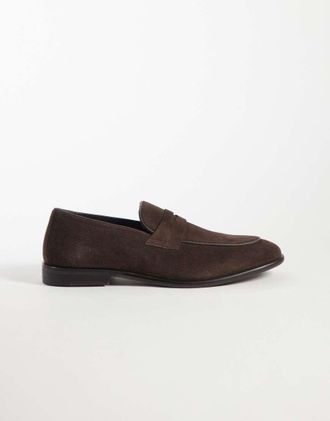 Asos mocassins penny slim en daim marron