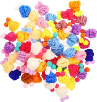Soimiss 50 Stück Teiliges Mini Strickmützen mit Bommel Bunte Kleine Wollmützen für DIY Basteln Puppen Weihnachtsbaumdekoration Party deko und Kreative Handarb