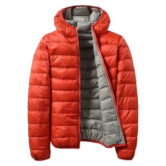 Generic Manteau court en duvet pliable pour femme - Doudoune &agrave; capuche - V&ecirc;tement dext&eacute;rieur ultra l&eacute;ger, Gris orange., XXL