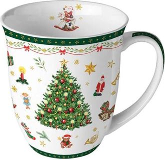 Ambiente Mug de Noël en porcelaine fine 0,4 l Motif sapin de Noël Blanc