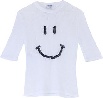Moschino Femme, Tops, Blanc, Taille: 40 FR Maglia Smile Manica Corta