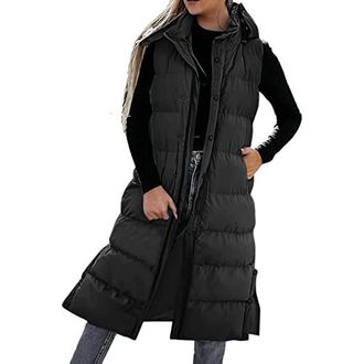 Generic Vestes dhiver sans manches pour femme 2026 - Manteau long &agrave; capuche chaud avec poches - Veste dext&eacute;rieur matelass&eacute;e &agrave; fermeture &eacute;clair, Noir, XL