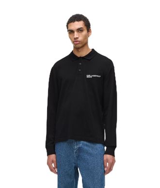 Karl Lagerfeld Regular Long Sleeves Pique Polo, Black, XXL