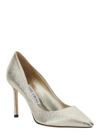 Jimmy Choo London Womens Slip-On Heels Romy Metallic Textile