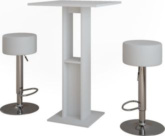Vicco Bartisch-Set Repose, Weiß, 65 x 65 cm mit 2 Barhockern