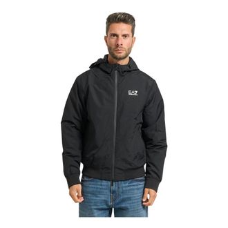 Emporio Armani Homme, Vestes, Noir, Taille: 3XL Veste noire &agrave; capuche avec logo