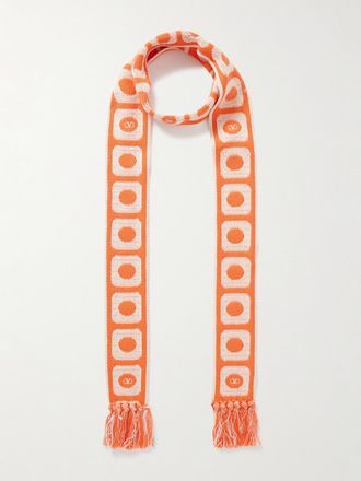 Valentino Garavani Écharpe En Coton Mélangé Jacquard À Franges Antibes - Orange