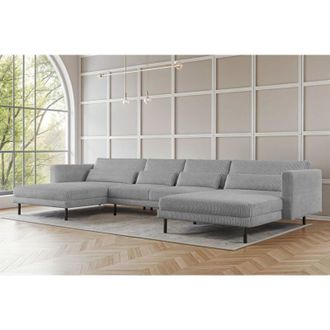 Fun Möbel Wohnlandschaft U-Form Sofa agada in Stoff Poso Hellgrau