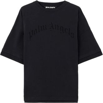 Palm Angels Homme, Tops, Noir, Taille: L T-Shirt Double &Eacute;paisseur Logo Courbe