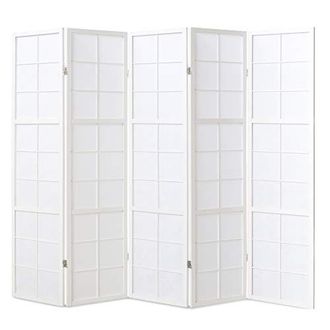 Homestyle4u 5 pan Diviseur de pièce écran Pliant - Bois partition Shoji en Papier de Riz Blanc Blanc