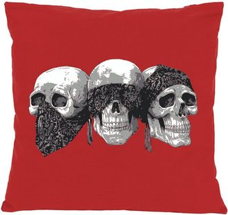 Spass Kostet Kissenbezug Kissenh&uuml;lle Dekokissen H&uuml;lle Totenk&ouml;pfe Nichts Sehen Sagen H&ouml;ren 40 x 40 cm
