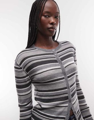 Weekday Cardigan aus Merinowolle mit grauen Streifen