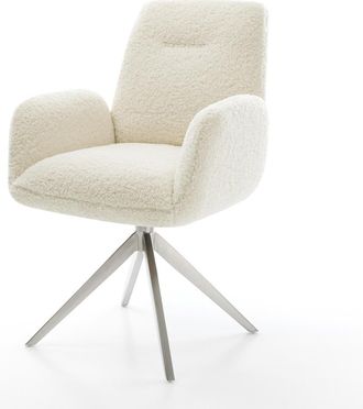 DELIFE Drehstuhl Zoa-Flex Teddystoff Beige Kreuzgestell breit Edelstahl 360&deg; drehbar Wippfunktion Taschenfederkern, Esszimmerst&uuml;hle
