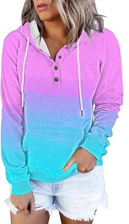 Generic Sweat-shirt d&eacute;grad&eacute; de couleur pour femme - Sweat &agrave; capuche surdimensionn&eacute; - Manches longues - Col rond - Pull &agrave; capuche - Pull &agrave; capuche - D&eacute;grad&eacute; de