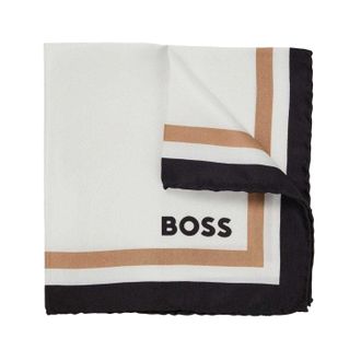 HUGO BOSS Herren Einstecktuch, Seide (Weiß/Schwarz/Gold)