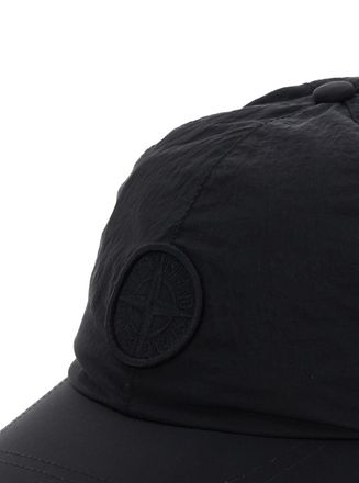 Stone Island Boys Black Baseball Cap With Tonal Logo Patch Polyamide Fibers Hat