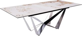 DELIFE Esszimmertisch Edge Keramik Minas Melange Wei&szlig;-Beige 180-220x100 Spider Flachstahl Edelstahl ausziehbar