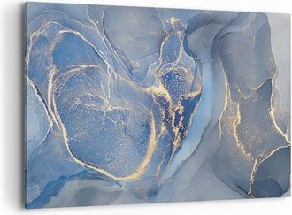 Arttor Wandbilder Dekoration Wohnzimmer Gold Blau Farbe Bilder auf Leinwand 120x80cm Leinwandbild mit Rahmen Schlafzimmer Küche Deko Wand Kunstdruck Art Groß