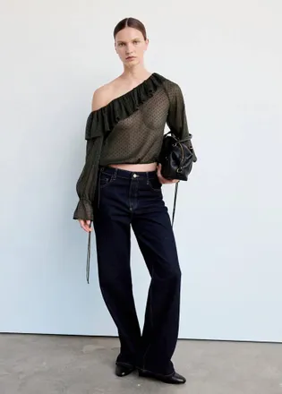 Mango Blouse en plumetis &agrave; col asym&eacute;trique vert - Femme - XS - MANGO