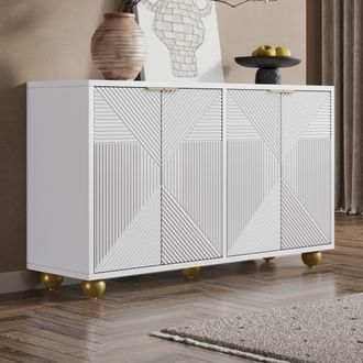 Generic HUQIQWE K&uuml;chenschrank wei&szlig; und Buffetschrank 120x35x71 cm sowie K&uuml;chenschrank mit arbeitsplatte mit geschnitztem Muster und Goldf&uuml;&szlig;en f&uuml;r Esszimmer un