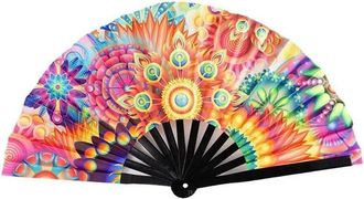 Generic Tsffae Großer Faltbarer Fächer, UV-Glüh-Rave-Fächer, bunter holografischer Rave-Fächer, Karnevals-Fächer, Handzeichen-Fächer für Festival-Tanzpartys