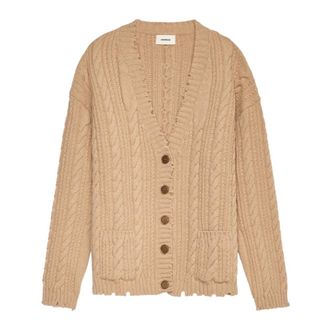 A Paper Kid Femme, Pulls, Brun, Taille: 36 FR Cardigan A Trecce Bordi Destroyed