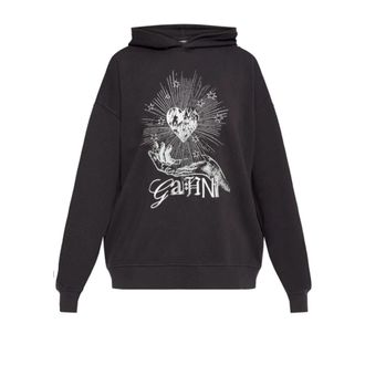 Ganni Schwarzes Kapuzen-Sweatshirt aus Baumwolle mit Grafikprint - - Sweatshirts & Hoodies - Damen - Schwarzk - S