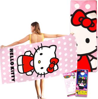 Hello Kitty Strandtuch-Set Paket mit 27 x 54 Hello Kitty Poolhandtuch plus tempor ren Tattoos und mehr (Hello Kitty Strandtuch f r Kinder und Erwachsene)