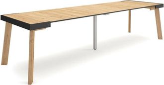 Skraut Home Skraut Home - Table console extensible, Console meuble, 300, Pour 14 personnes, Pieds en bois, Style moderne, Chêne