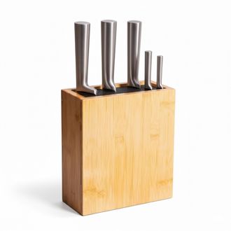 Relaxdays Messerblock unbest&uuml;ckt, Bambus, Borsteneinsatz, HxBxT: 26x 23 x 11,5 cm, Messeraufbewahrung, Natur/schwarz