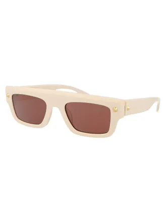 Alexander McQueen Unisex Sunglasses Am0427s Ivory-Brown Ivory-Ivory-Brown Acetate Ivory/ivory/brown