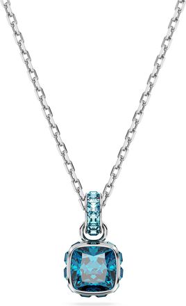Swarovski Birthstone Anhänger Dezember, Blaue und Rhodinierte Damenhalskette mit Swarovski Kristallen