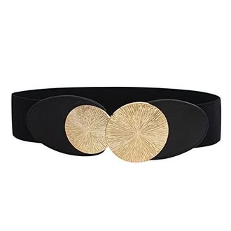 Generic Ceinture Femme Elastique - Ceinture &Eacute;lastique Large pour Femmes avec Boucle Ronde M&eacute;tallique - Accessoire Taille pour Robes Pulls et Manteaux