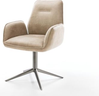 DELIFE Drehstuhl Zoa-Flex Mikrofaser Beige Vintage Fu&szlig;kreuz Graphit 360&deg; drehbar Wippfunktion Taschenfederkern, Esszimmerst&uuml;hle