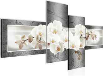 Runa Art Wandbilder Set XXL Blumen OrchideeWohnzimmer Schlafzimmer Grau 4 Teilig - Made in Germany - 203545c