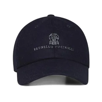 Brunello Cucinelli Homme, Accessoires, Bleu, Taille: XL Casquette de baseball en flanelle de laine vierge