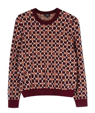 Chanel Burgundy/Orange Floral CC Jumper Size S