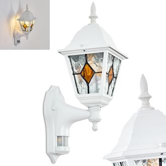 HOFSTEIN Au&szlig;enwandleuchte Naofe, Au&szlig;enwandlampe mit Bewegungsmelder aus Metall/Glas in Wei&szlig;/Klar/Orange, Wandleuchte au&szlig;en Vintage/Antik/Landhaus, E27, IP44, G
