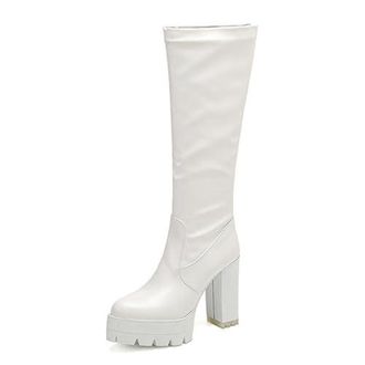 Generic Bottes dhiver polyvalentes &agrave; semelle &agrave; crampons et talon bloc et bout rond pour femme, blanc, 38.5 EU