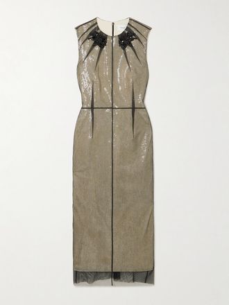 Erdem Robe Midi En Tulle À Sequins, À Ornements Et À Superposition - Crème