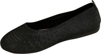 Generic Ballerines plates en tricot pour femme - Couleur unie - Tendance - Pliable - Respirant, l&eacute;ger et confortable - Pour le travail et les vacances, Noir, 