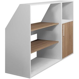 Vente-Unique Vente-unique - Meuble sous pente 1 porte, 2 &eacute;tag&egrave;res et 1 niche - Blanc et naturel - adezio
