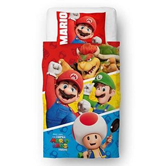 Nintendo Character World Nintendo Super Mario Movie Parure de lit Simple pour Enfant avec Housse de Couette r&eacute;versible r&eacute;versible et taies doreiller Assorties 
