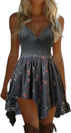 Generic Robe Femme Été A-Line Swing Rétro Chic Et Elegant Dress Et Bretelles Sexy Fluide en Décontracté Robes Plage sans Manches Vacances Tunique Femmes À Col