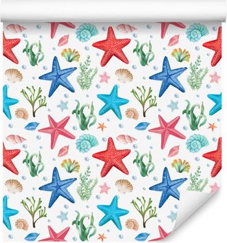 OEM Carta Da Parati Con Stelle Marine Bianche E Corallo Per Soggiorno E Camera Da Letto 50x1000 Cm
