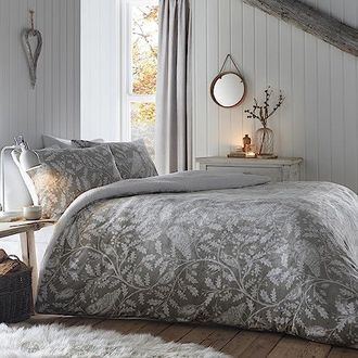 Dreams & Drapes Housse de Couette en Polaire - Imprim&eacute; Hibou - Simple (140x200cm) - Douce et Confortable - Woodland - Gris Clair - Th&egrave;me Animal de la For&ecirc;t - 2 taies 