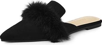 Allegra K Mules Plates à Enfiler en Fausse Fourrure à Bout Pointu pour Femmes Noir 42.5