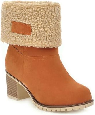 Generic Jaune,35 EU,Bottines rétro pour Femmes, Bout Rond, Talons épais, Bottines à Talons dautomne, en Daim, à Enfiler, Chaussures habillées Confortables pou